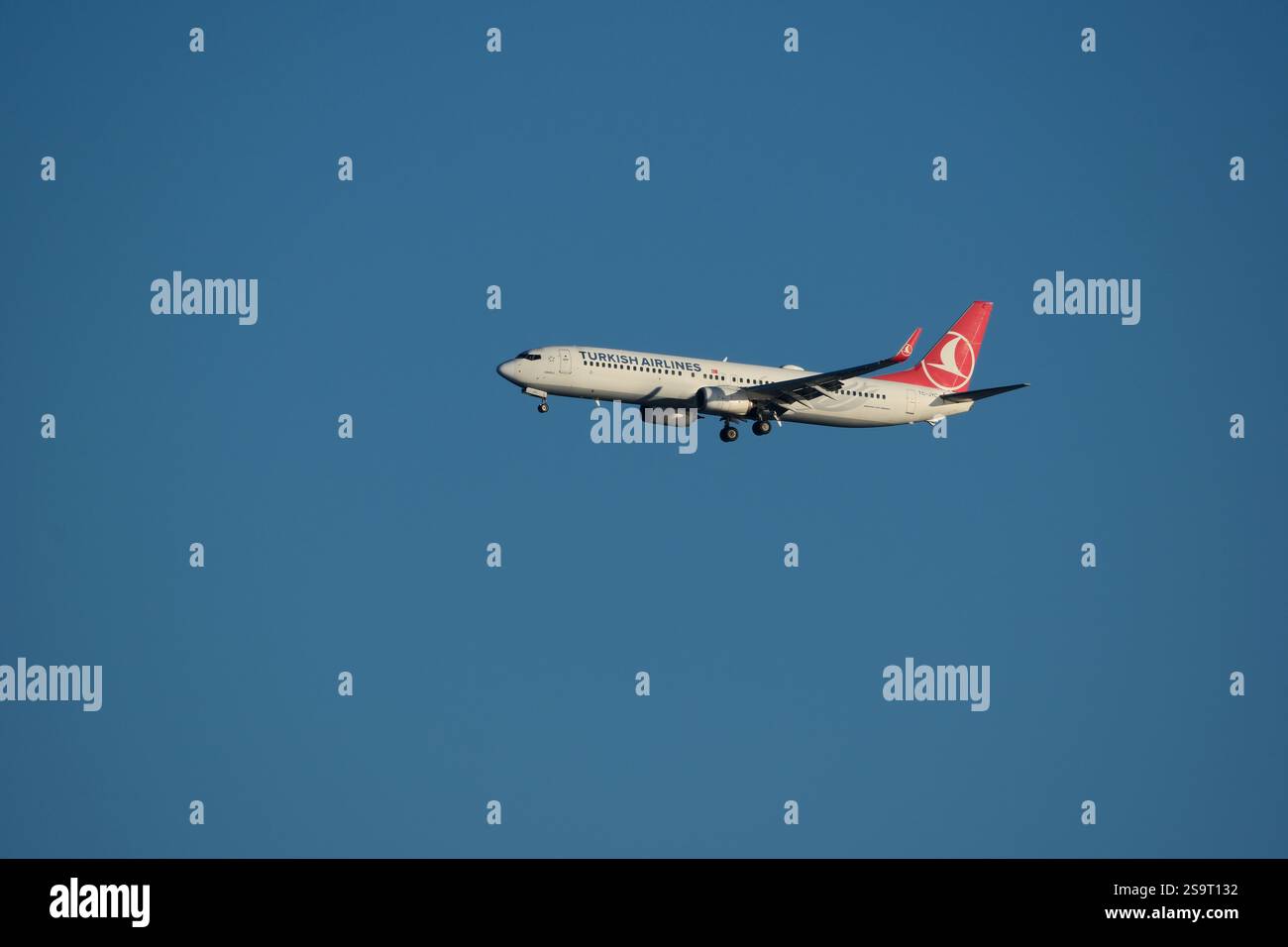Turkish airlines airplane landing at Antalya international airport ...