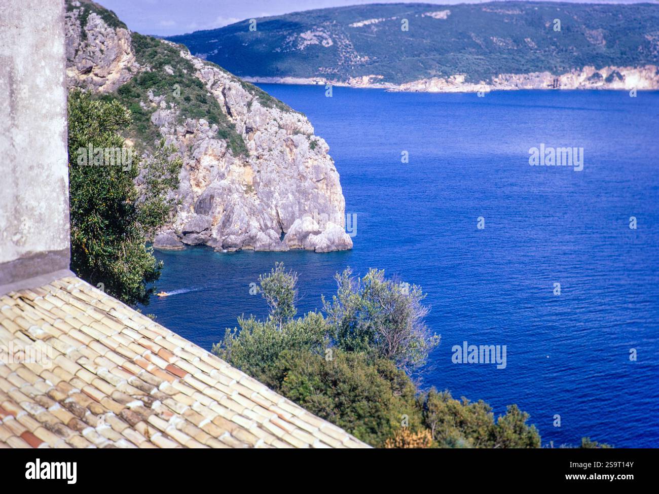 Rocky coastal landscape at Paleokastritsa, Corfu, Greece, Europe 1968 ...