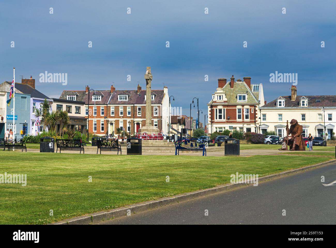 Seaham seafront with industrial mining statue. Promenade sculpture ...