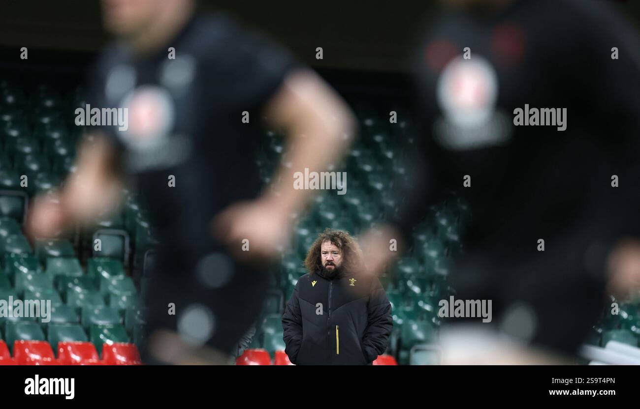 Cardiff, UK. 27th Jan, 2025. Adam Jones, coach of Wales rugby team ...