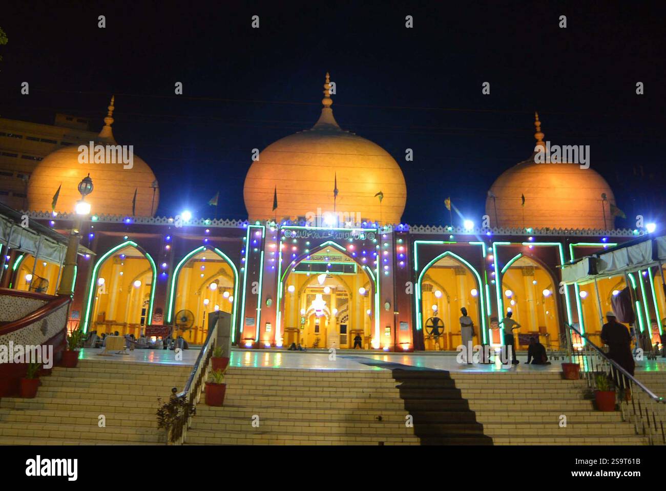 Beautiful illuminated view of New Memon Mosque as the night of ...
