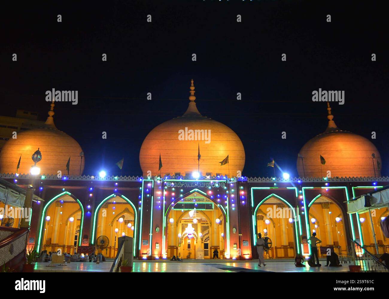 Beautiful illuminated view of New Memon Mosque as the night of ...