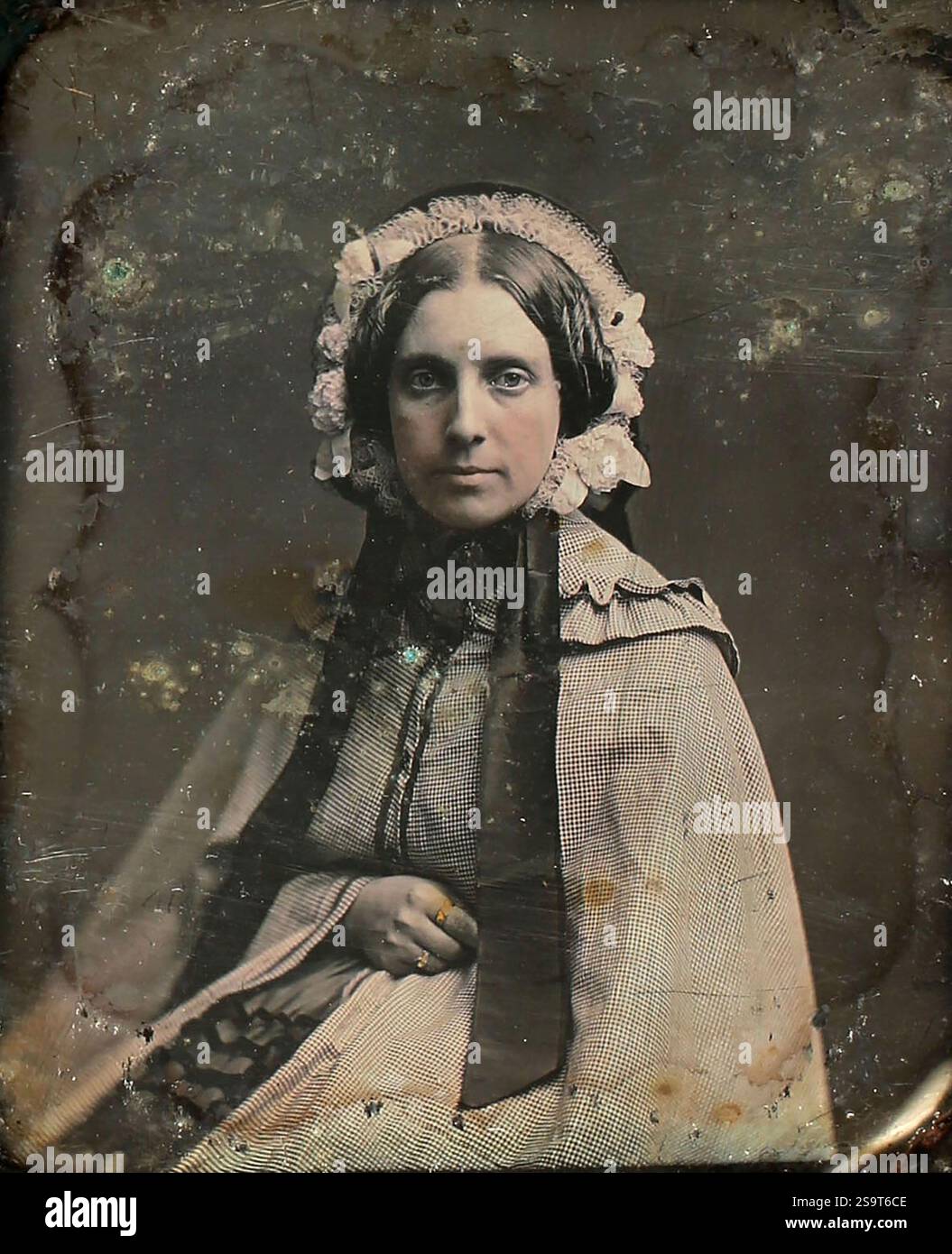 A woman wearing a bonnet is shown in an 1850s portrait Stock Photo - Alamy