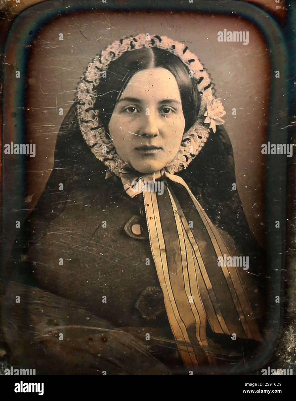 A woman wearing a bonnet is shown in an 1850s portrait Stock Photo - Alamy