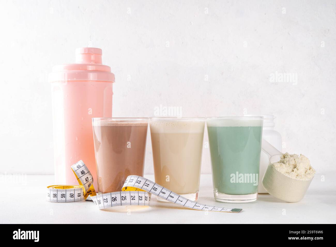 Assortment of different flavors of protein cocktails, with protein ...