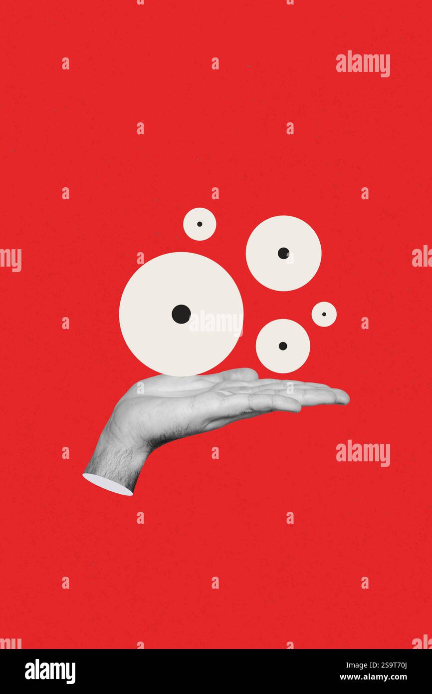 Template sketch trend artwork 3D photo collage of showing sign body ...