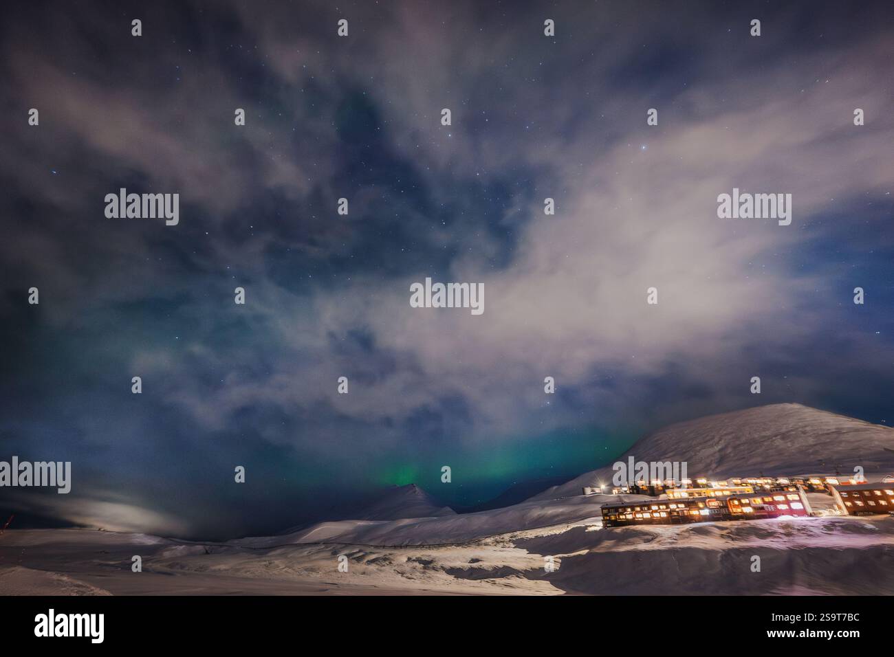 Northern lights above the northernmost town in the world, Longyearbyen ...