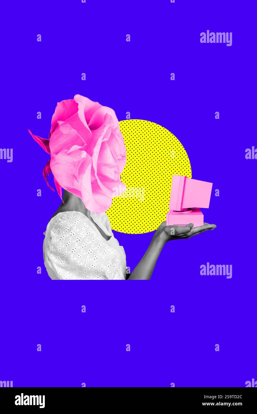 3D collage design composite trend artwork sketch of weird portrait ...