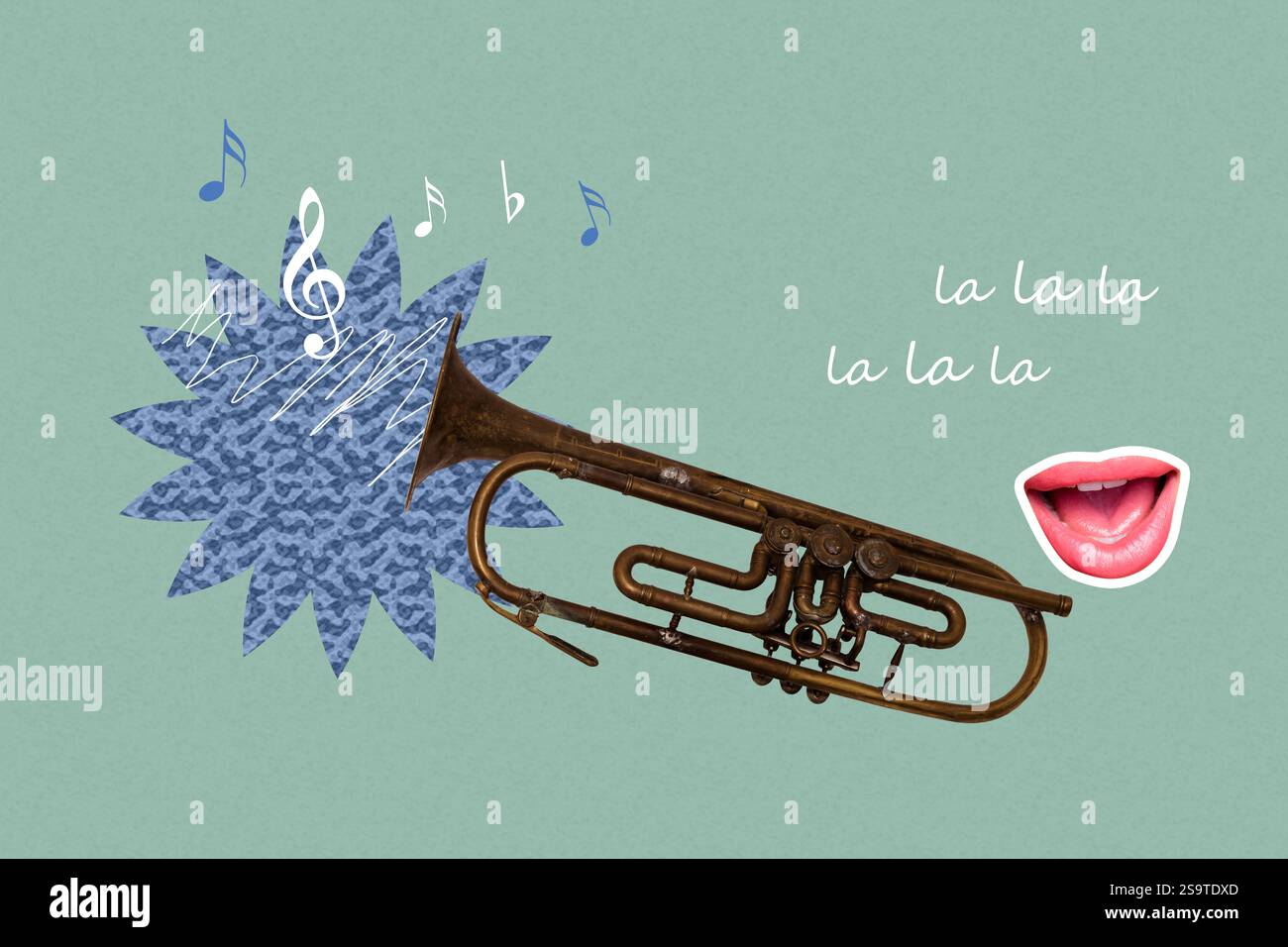 Composite art 3d creative image collage of happy mouth lala song music ...