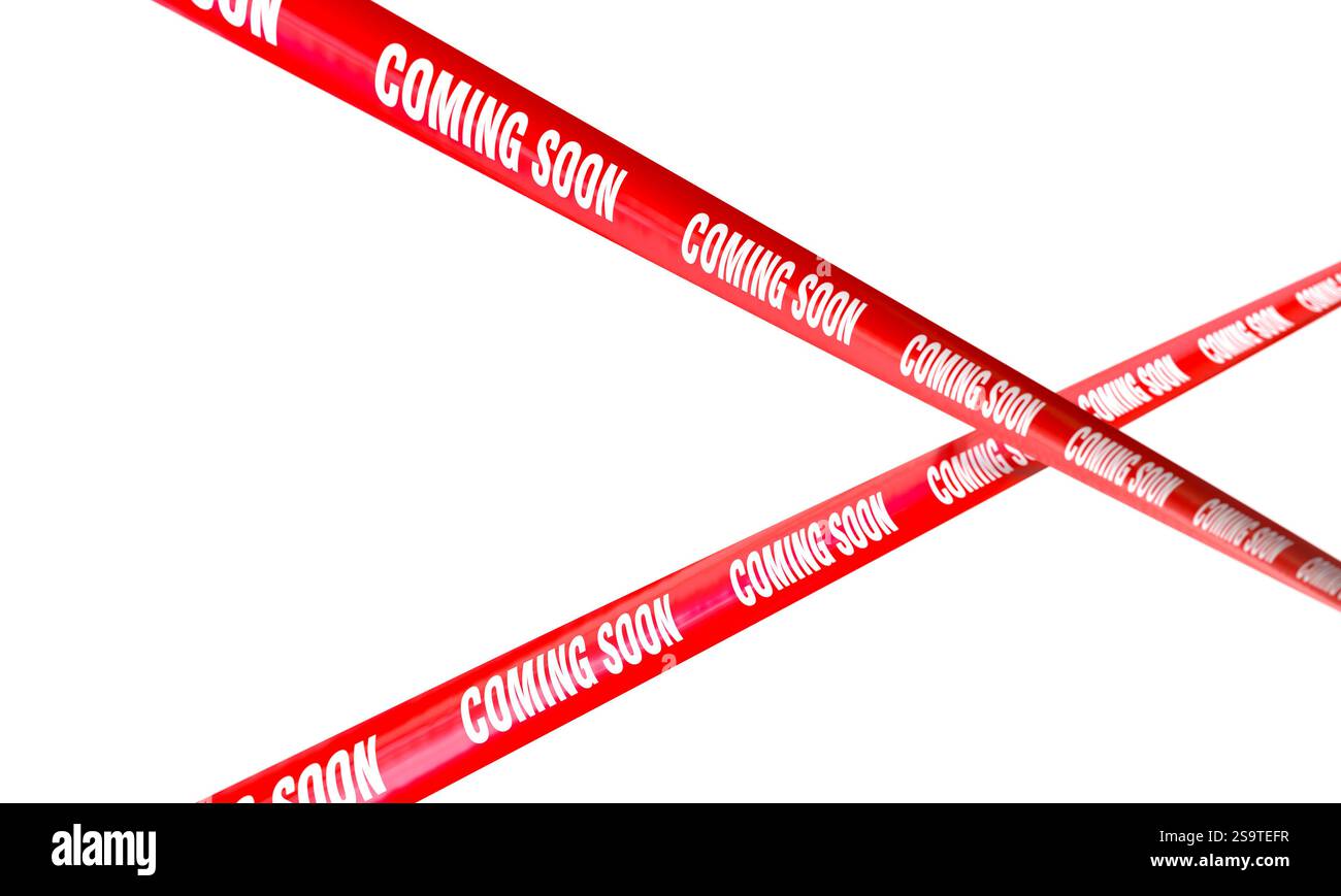 Red ribbons with coming soon text on transparent background 3d Stock ...