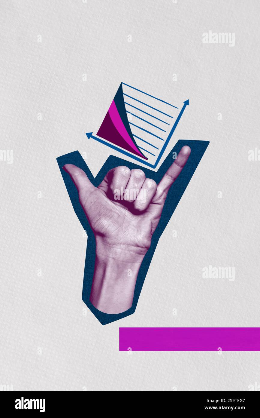 3D photo collage trend sketch template artwork of sign body language ...