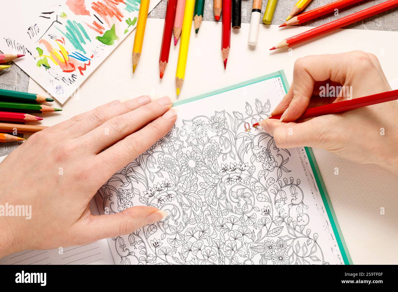 Adult coloring book. Hobby time Stock Photo - Alamy