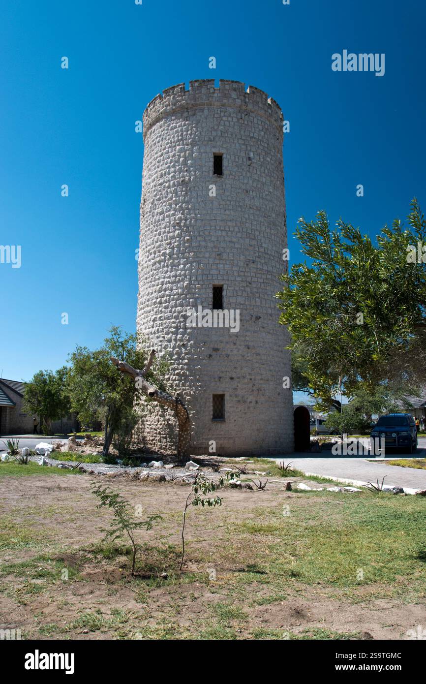 A former German colonial police post tower at Andersson Gate, Etosha ...