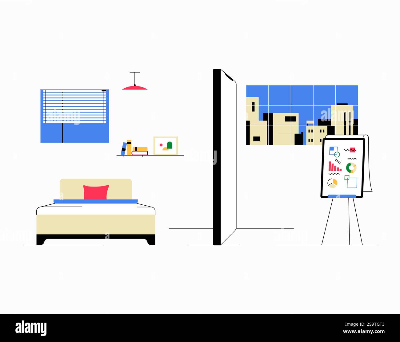 Home To Work Transition Depicted In A Flat Vector Illustration ...