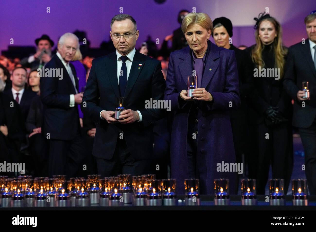 Polish President Andrzej Duda and his wife Agata Kornhauser-Duda place ...