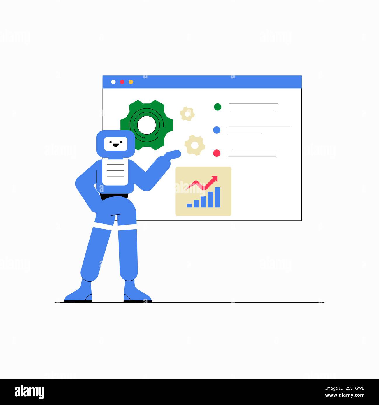 Robot Presenting Data Analytics In Flat Vector Illustration Symbolizing Automation, Technology ...