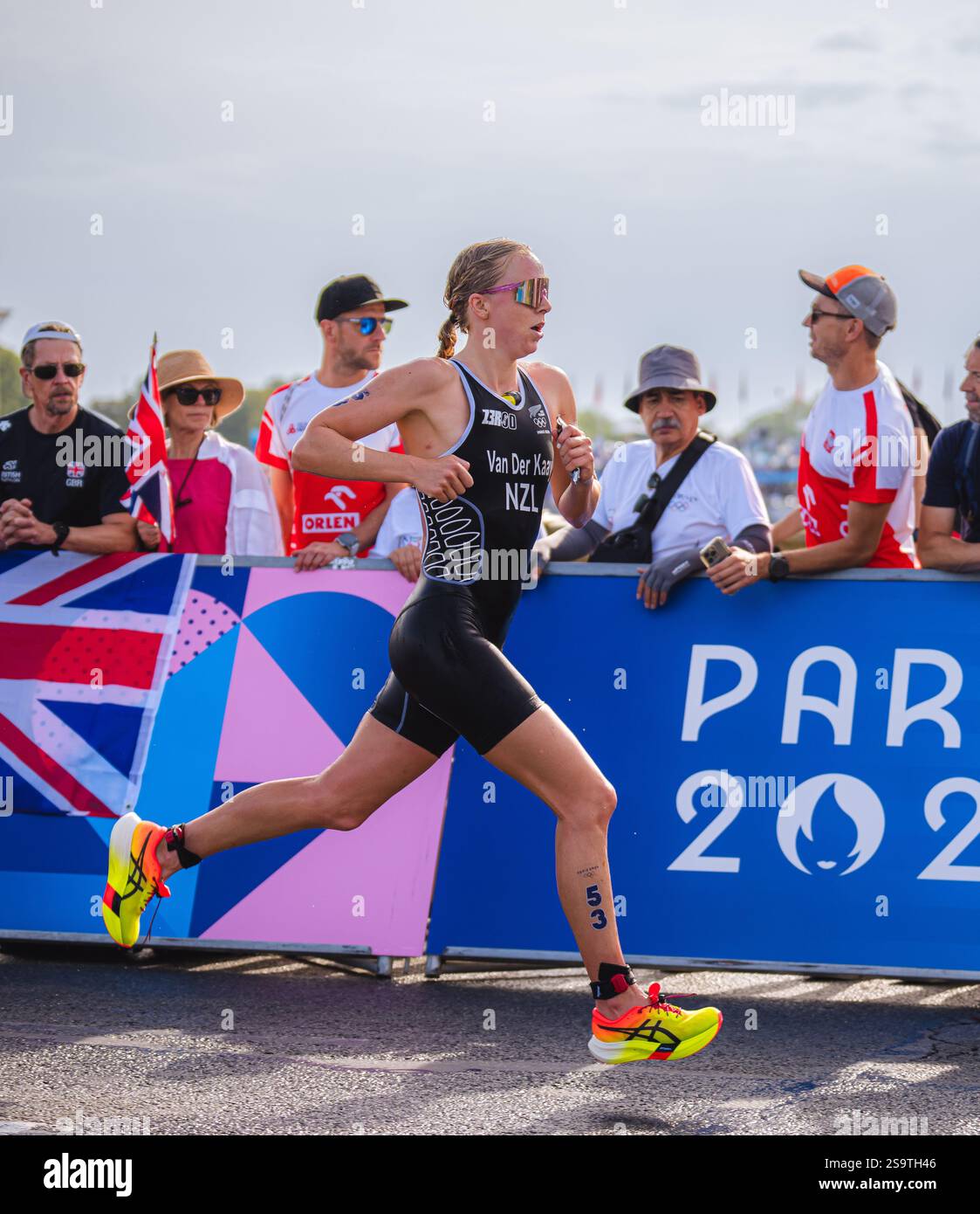 Nicole van der Kaay participating in the triathlon at the Paris 2024 ...