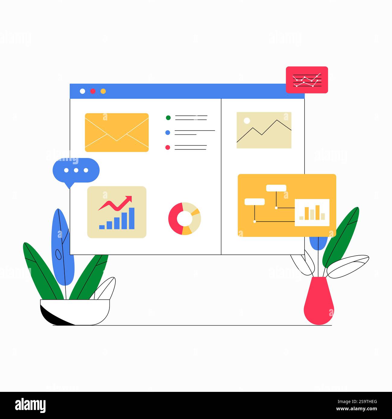 Data Dashboard Displaying Analytics And Metrics In A Flat Vector Illustration Symbolizing ...