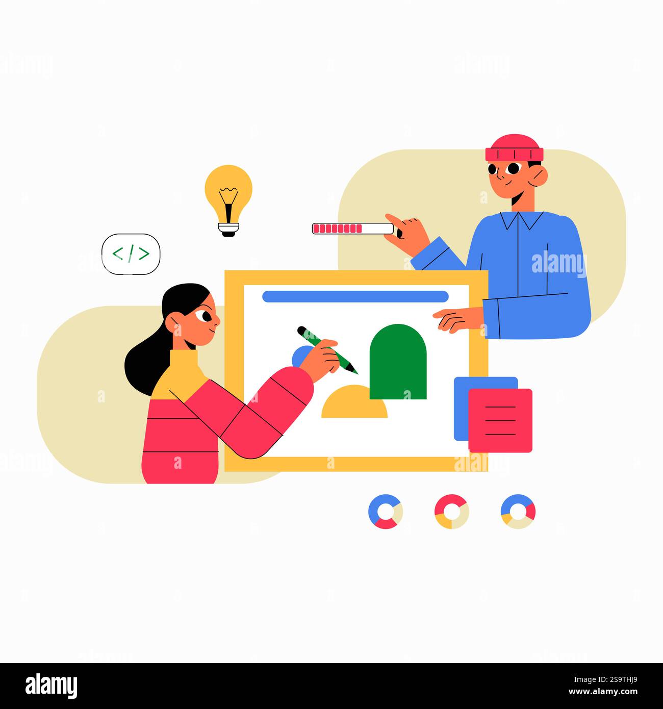 Collaborative Team Designing A Creative Project In Flat Vector ...