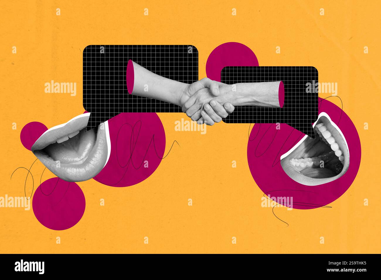 Exclusive art banner collage of two business people handshake ...