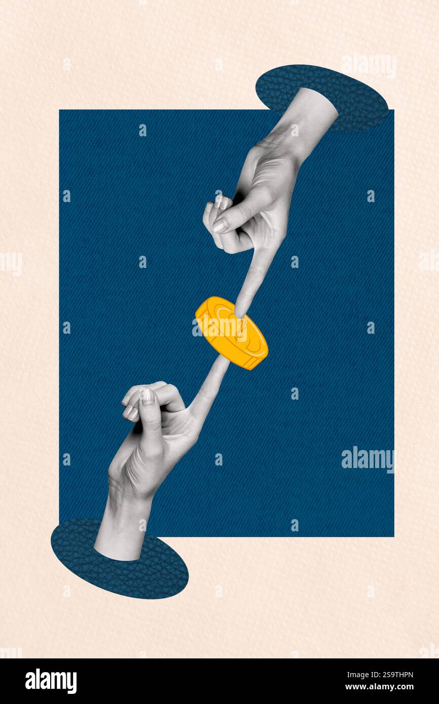 Trend artwork banner sketch 3D photo collage of hand showing gesture ...