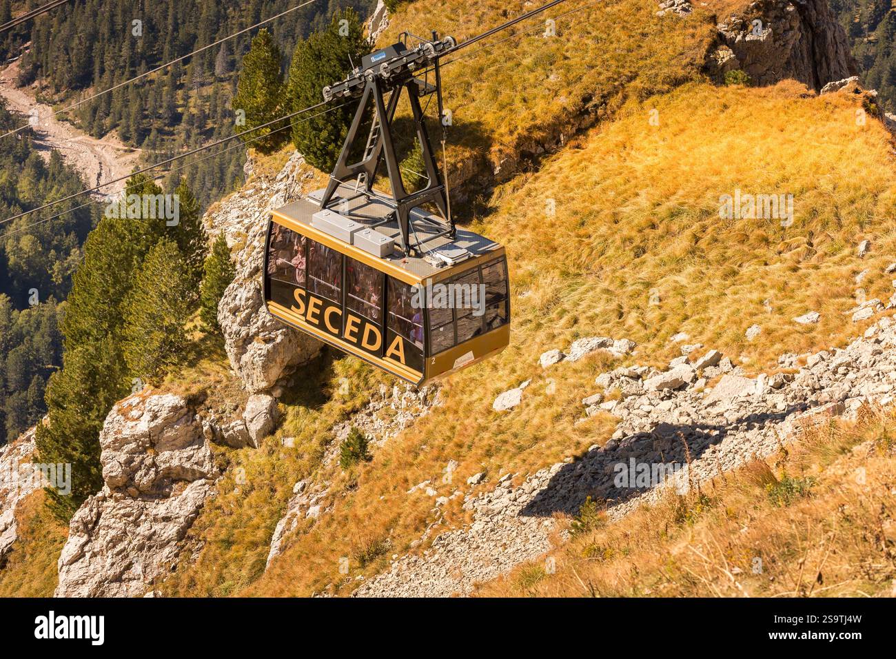 Ortisei, Italy - September 29, 2024: Cable car to Seceda in Val Gardena ...