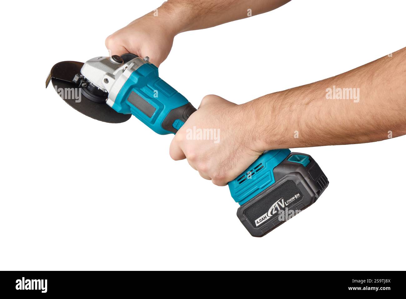 Compact 21V cordless angle grinder with lithium battery, ergonomic grip ...