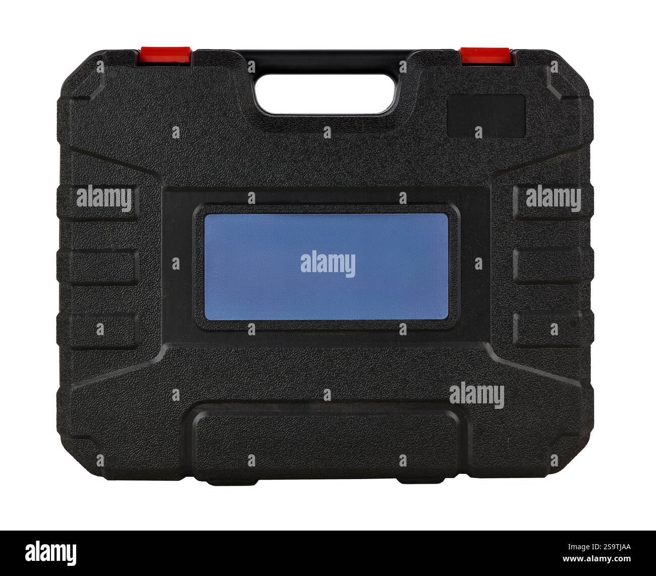 A black tool case featuring a handle and textured surface, isolated on ...