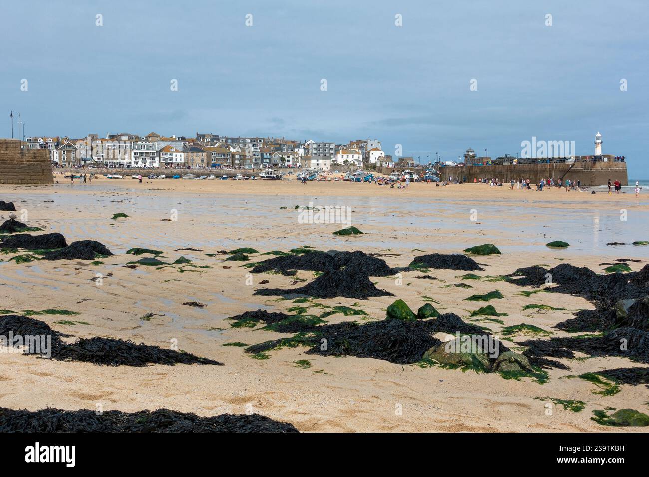 Beautiful coastal view of St Ives with its sandy beach and charming ...