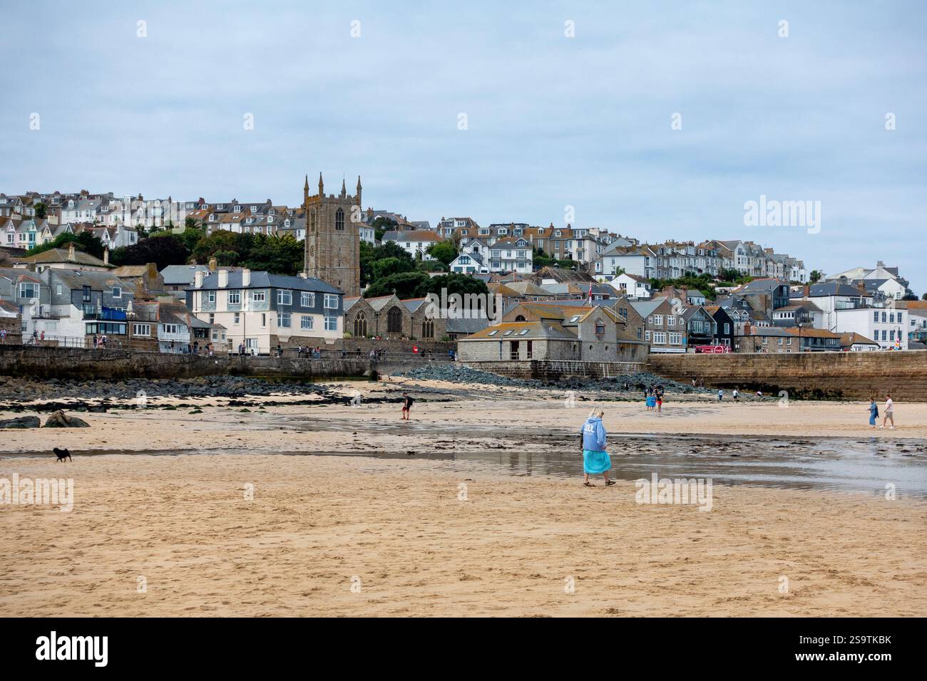 Beautiful coastal view of St Ives with its sandy beach and charming ...