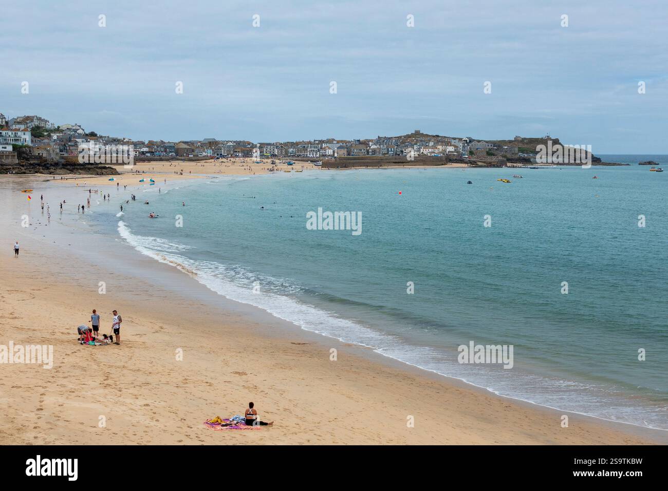 Beautiful coastal view of St Ives with its sandy beach and charming ...