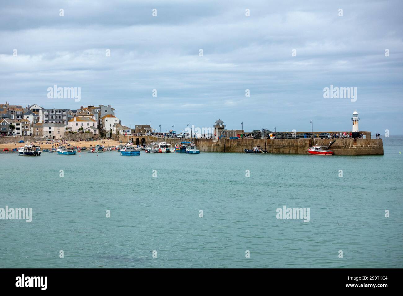 Beautiful coastal view of St Ives with its sandy beach and charming ...
