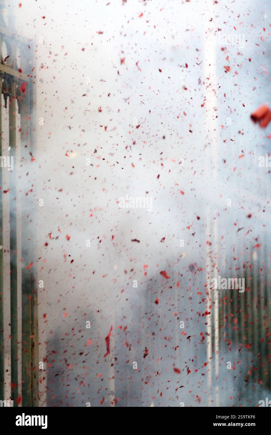 Chinese fire crackers exploding during the Guan Di Festival in Saint ...