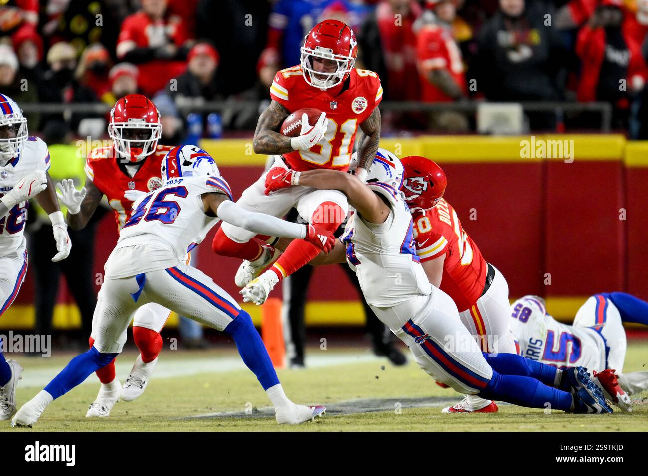 Kansas City Chiefs wide receiver Nikko Remigio (81) is tackled by ...
