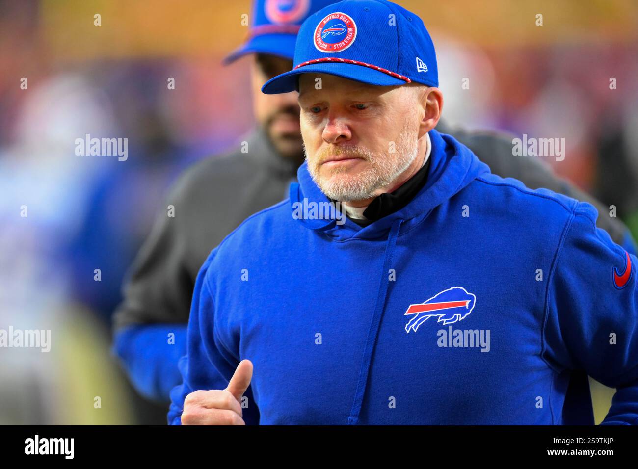 Buffalo Bills head coach Sean McDermott comes off the field after warmups before the NFL AFC ...