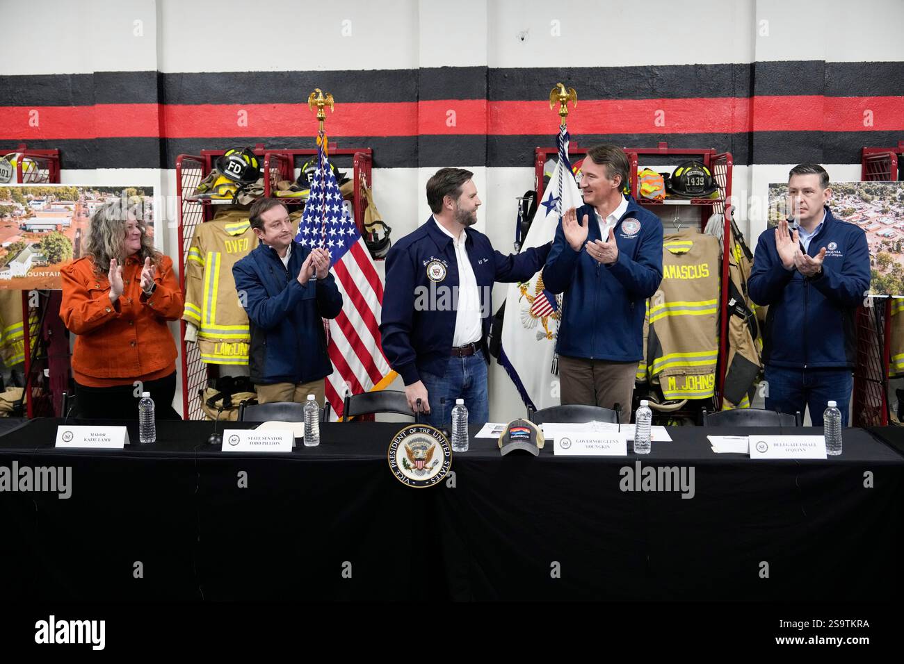 Vice President JD Vance, center, and Gov. Glenn Youngkin, R-Va., second ...