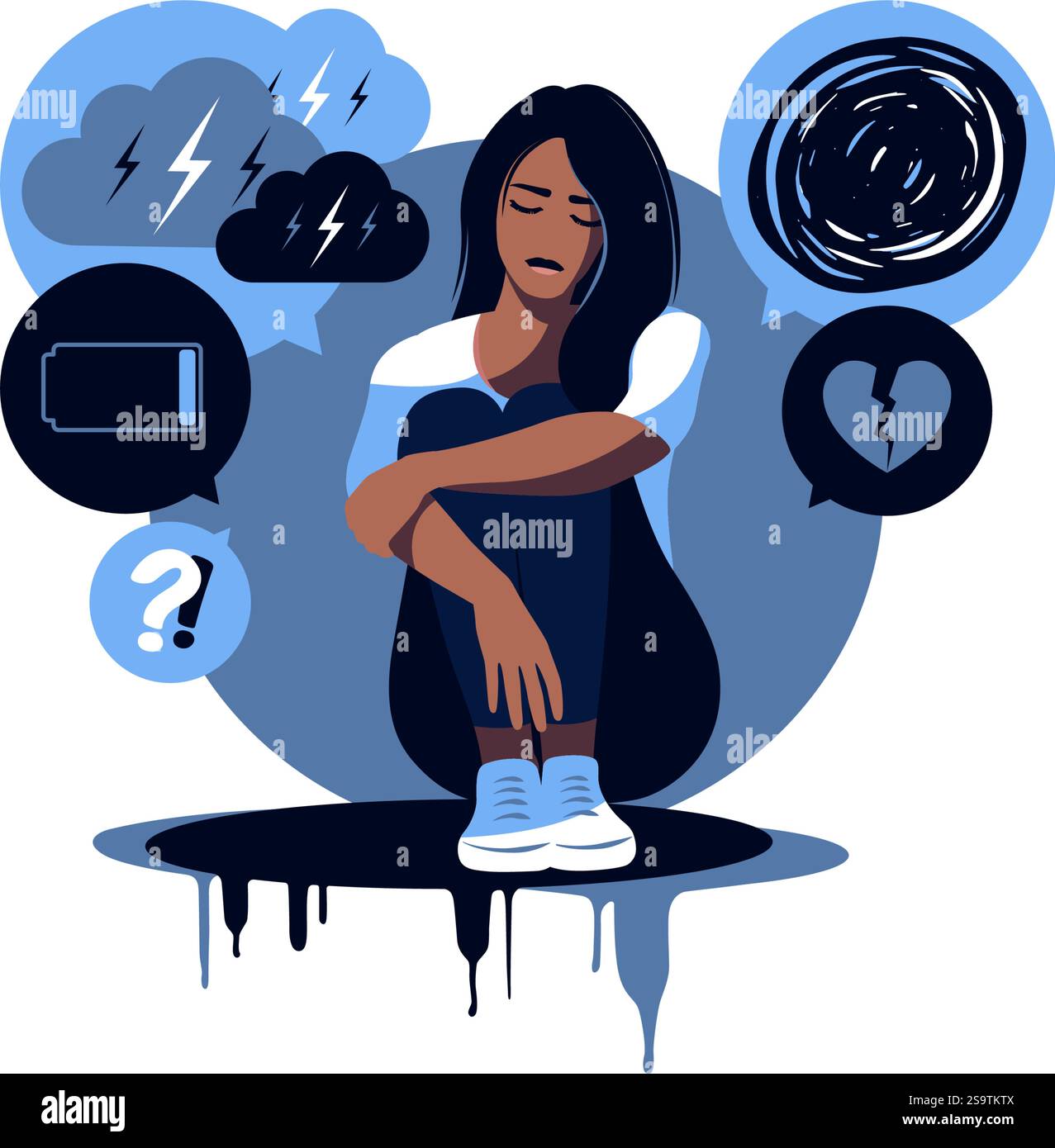 Depressed sad black skinned woman thinking over problems. Bankruptcy ...