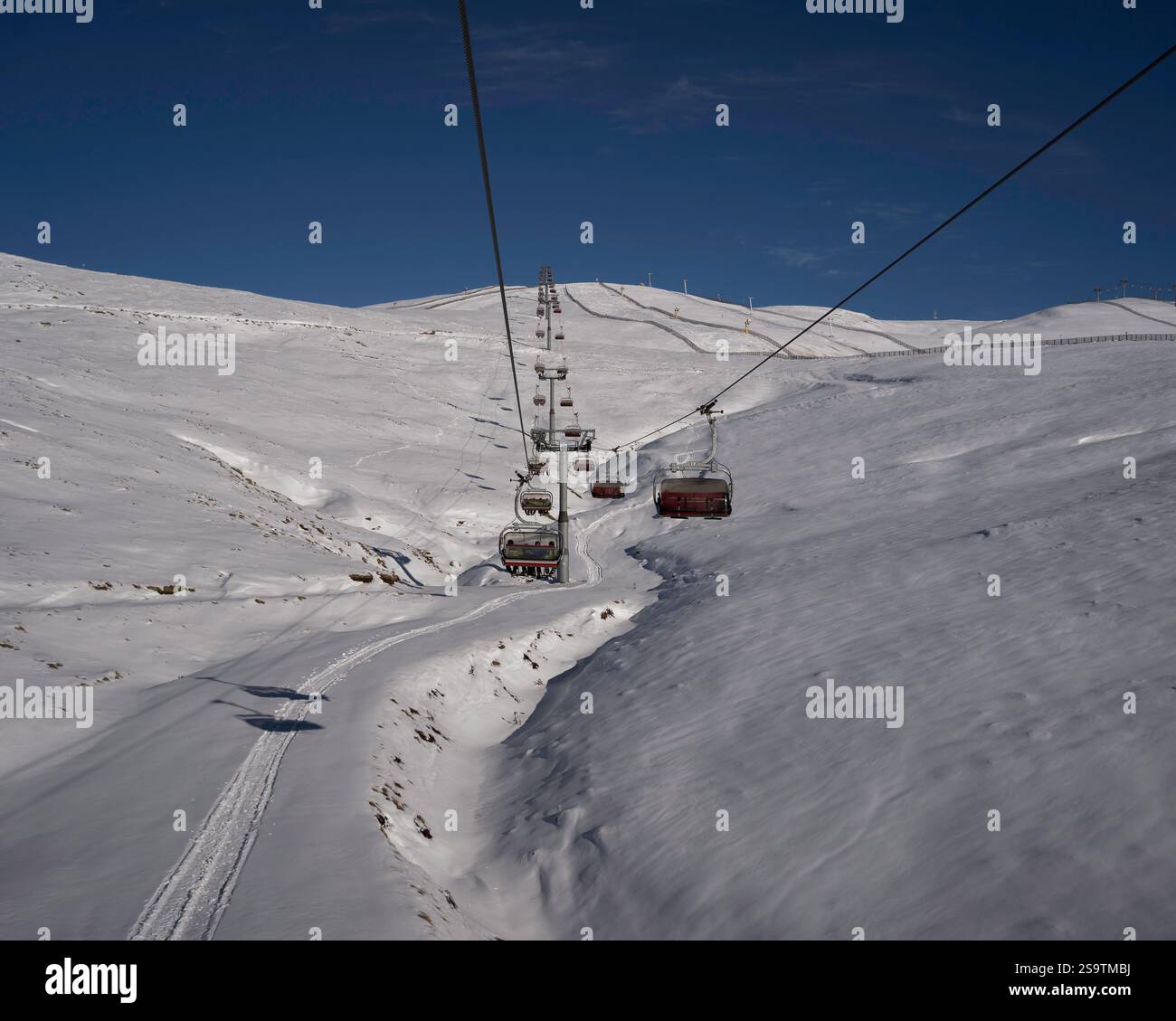 Sinaia Ski resort in the Bucegi mountains, with ski lifts and beautiful ...