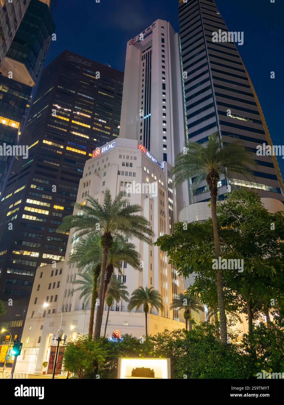 Bank of China BOC building at night on Battery Road near Raffles Place ...