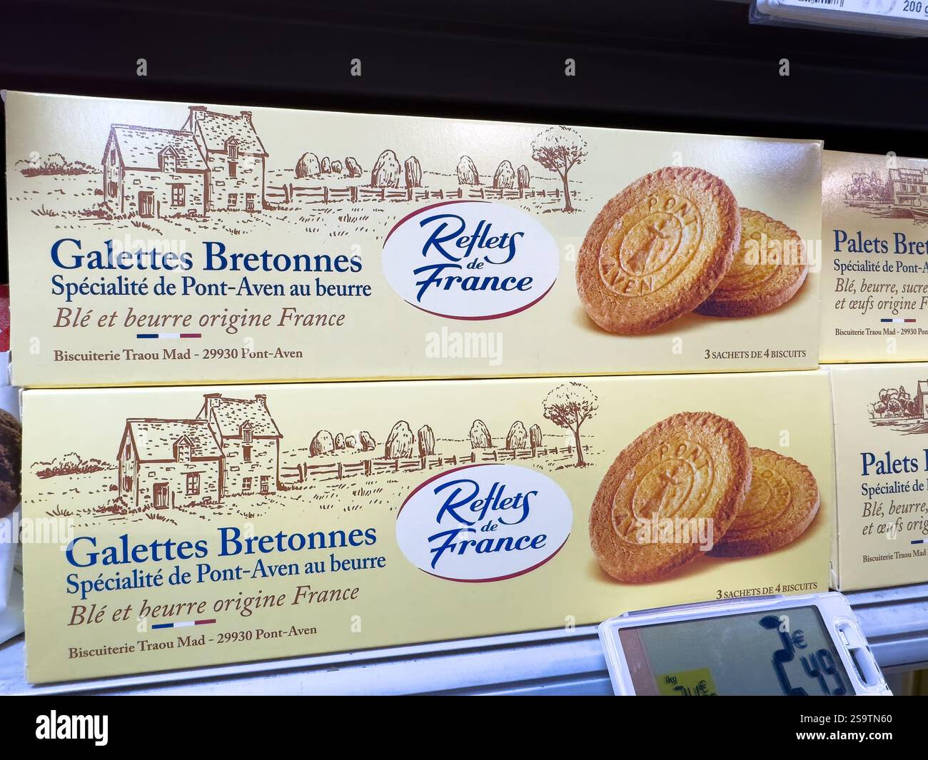Delightful traditional butter cookies from Pont-Aven on display in a ...