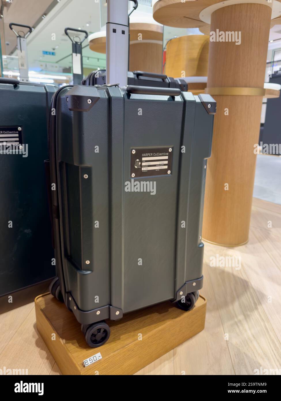 Stylish luggage on display in a modern retail store setting Stock Photo ...