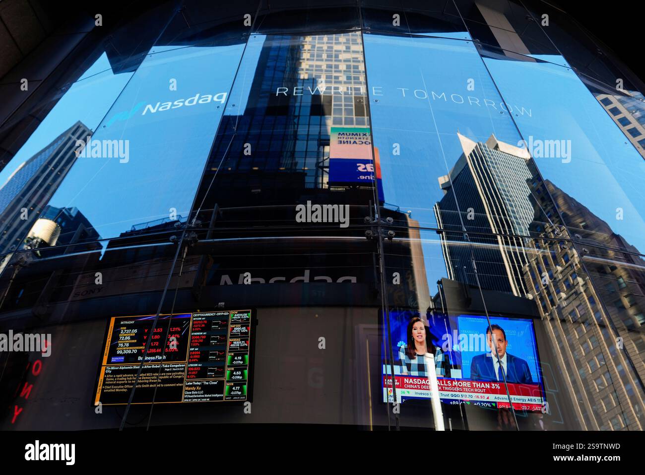 The Nasdaq MarketSite, Monday, Jan. 27, 2025, in New York. (AP Photo ...