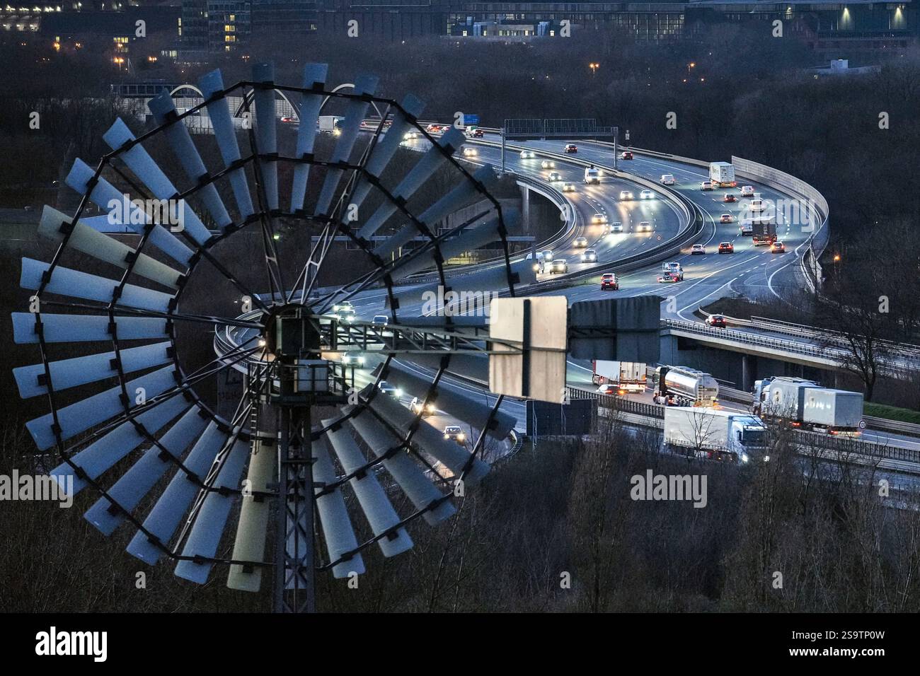A slow-moving wind turbine to lift water from a canal to gardens at a ...