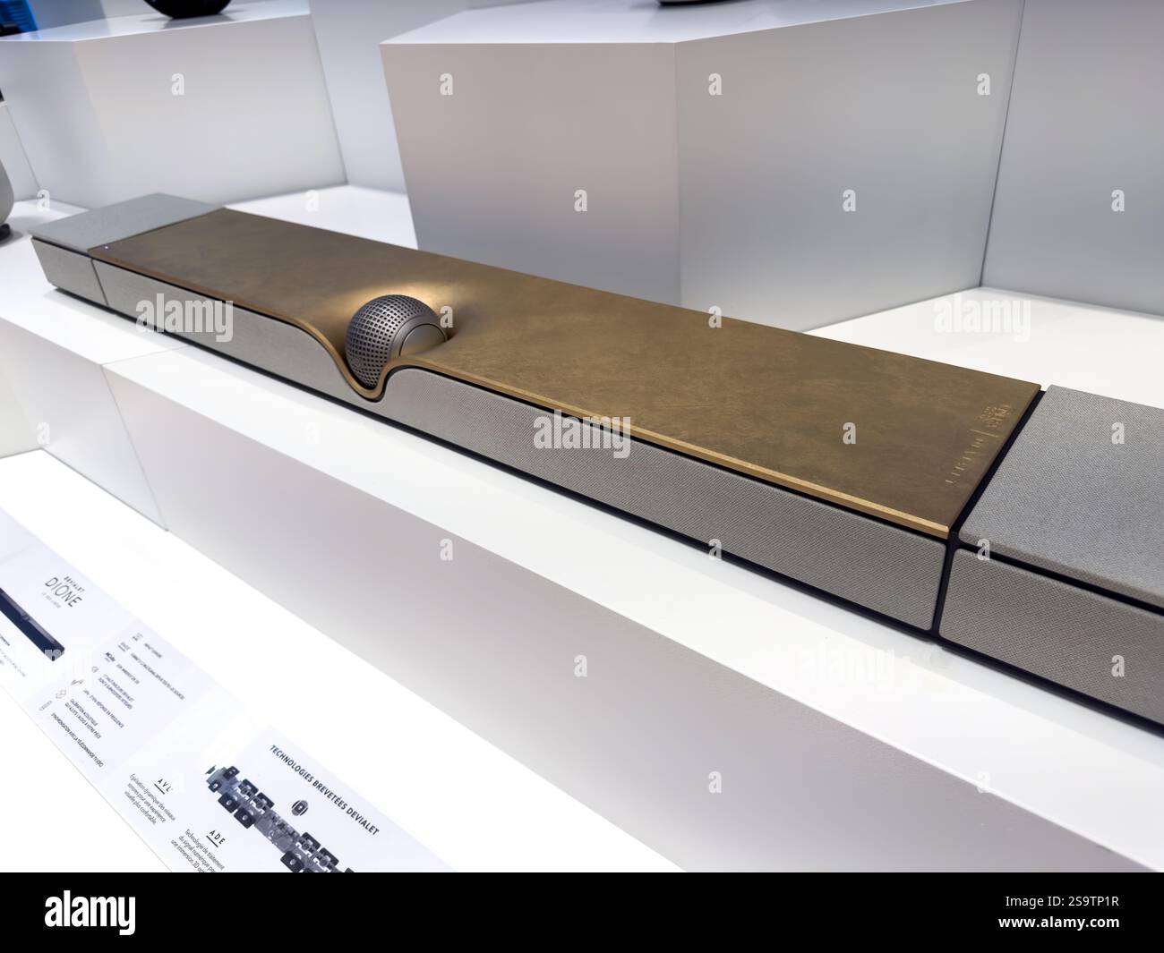 Innovative design of a sleek audio system displayed at a technology ...