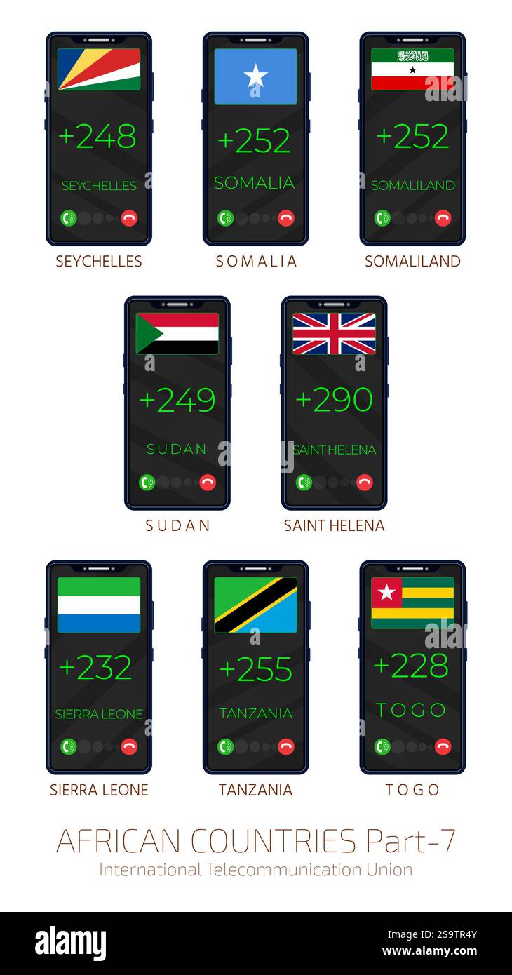 Set of vector illustrations of international country codes and flags of ...