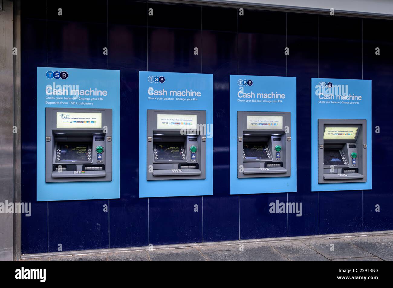 Four empty TSB Cash Machines, St Vincent Street, Glasgow, Scotland, UK ...