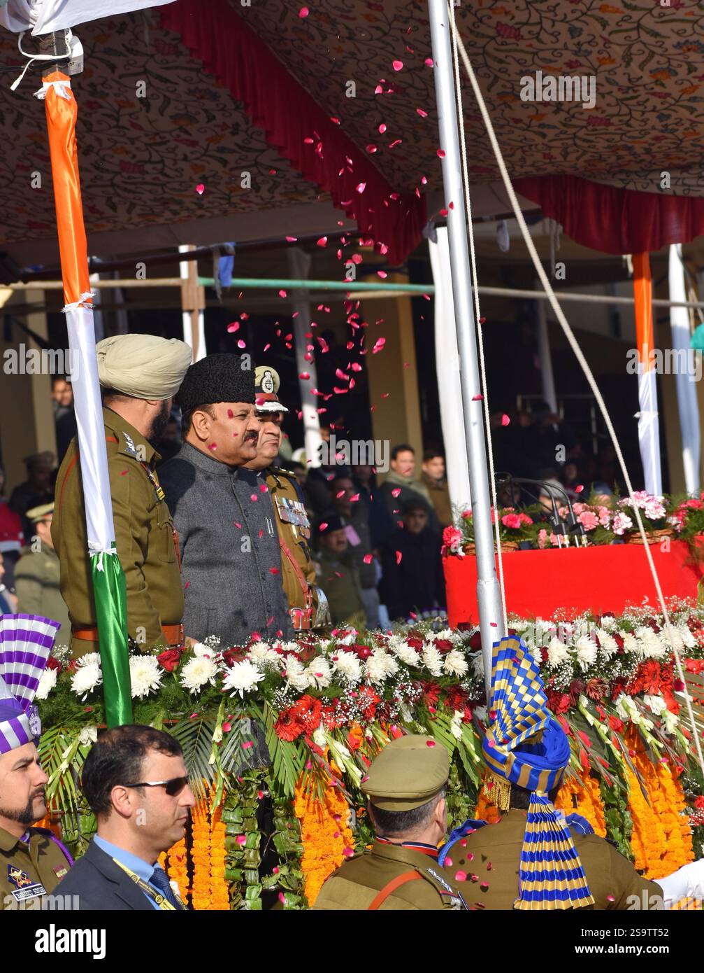 Deputy Chief Minister Surinder Choudhary during the 76th Republic Day parade at Bakshi Stadium ...