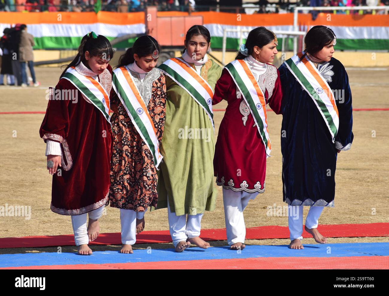 Srinagar, India. 26th Jan, 2025. Students taking part during the the ...