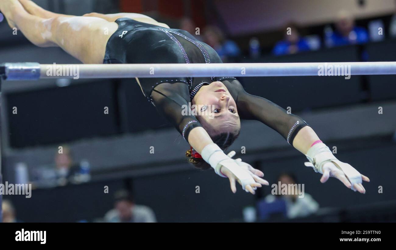 Georgia's Sadie Jane Berry competes on the uneven bars during an NCAA ...