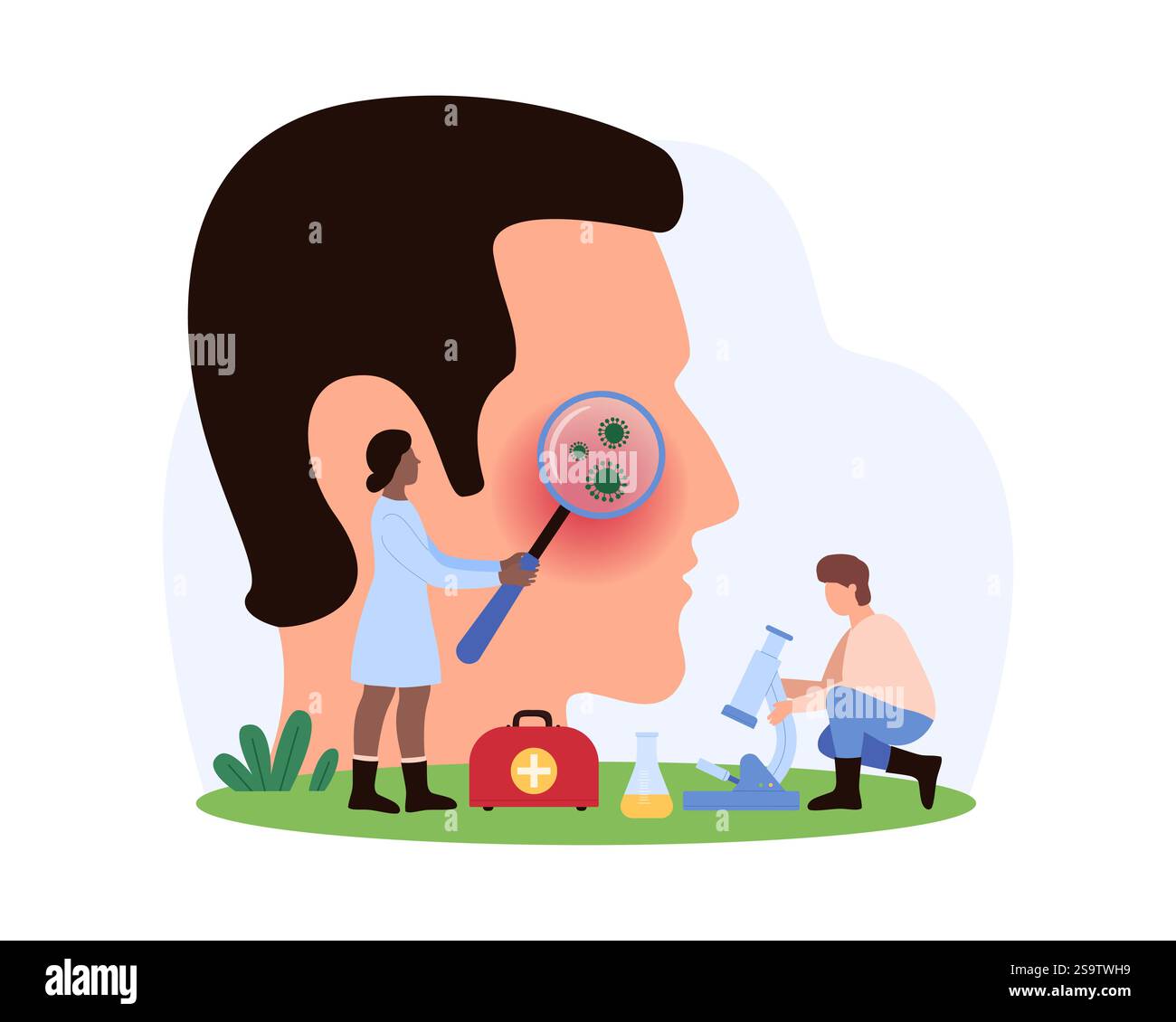 Dermatologists examining skin issues using tools and magnifying glass ...